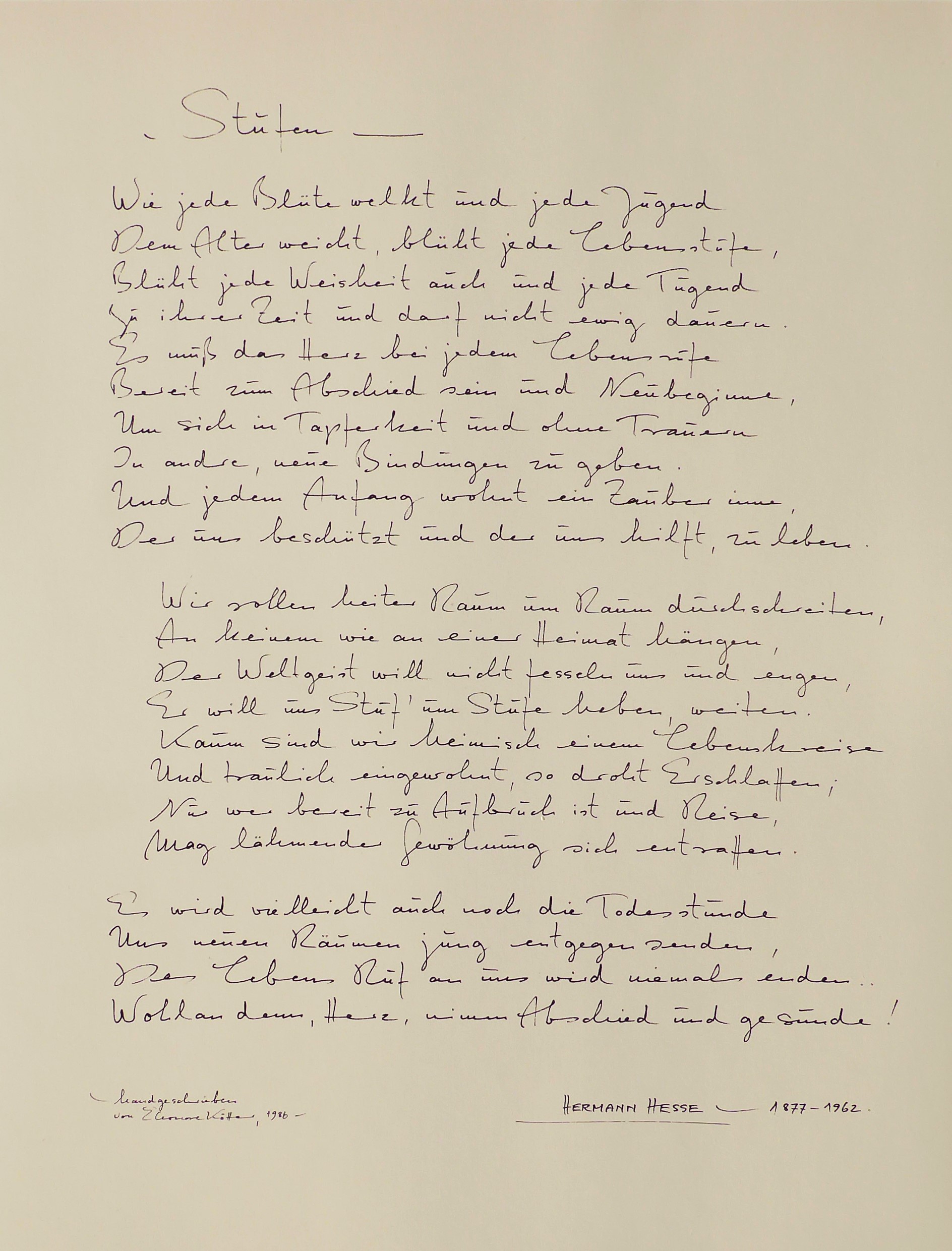 Kunststiftung Eleonore Kötter | Stufen - Gedicht von Hermann Hesse